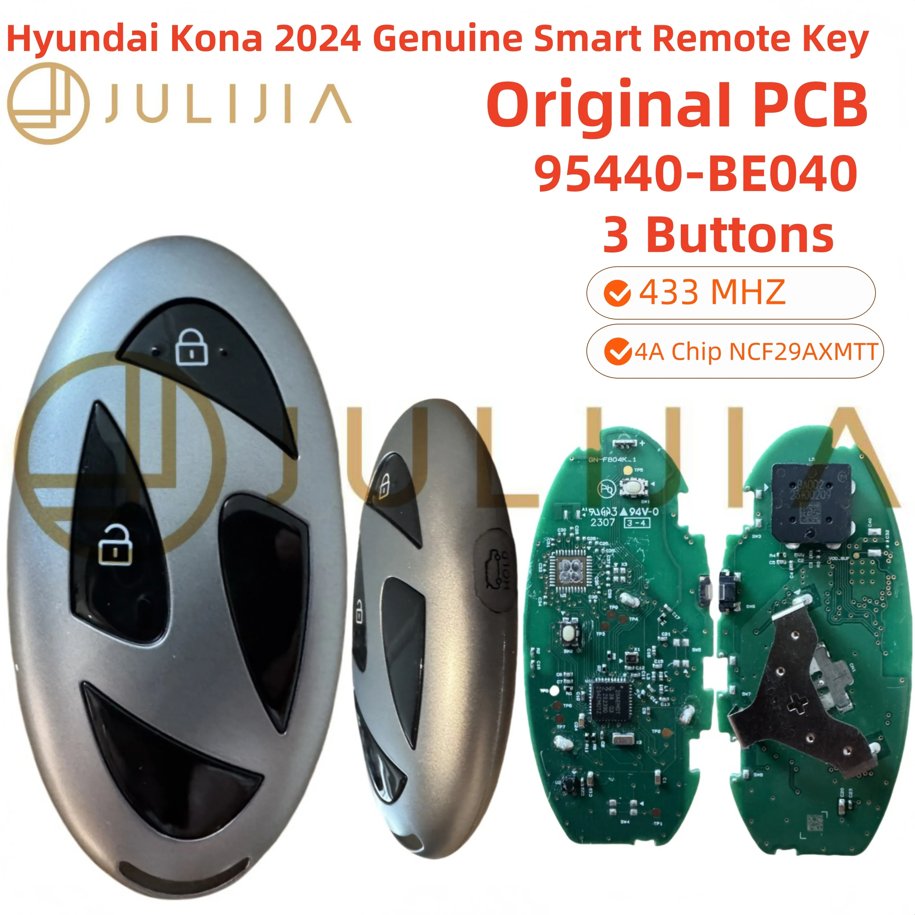 For Hyundai Kona ID 4A Chip 2024 Genuine PCB Smart Remote Key 433MHz ...