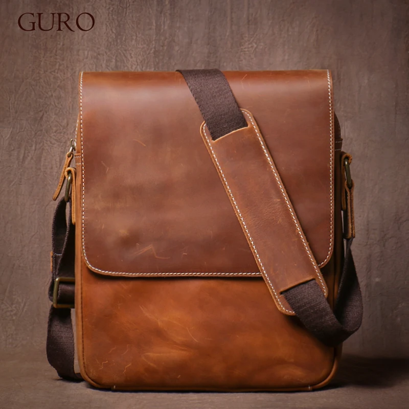 GURO-Men-s-Genuine-Leather-Shoulder-Bag-Vintage-Classic-Flap-Messenger ...