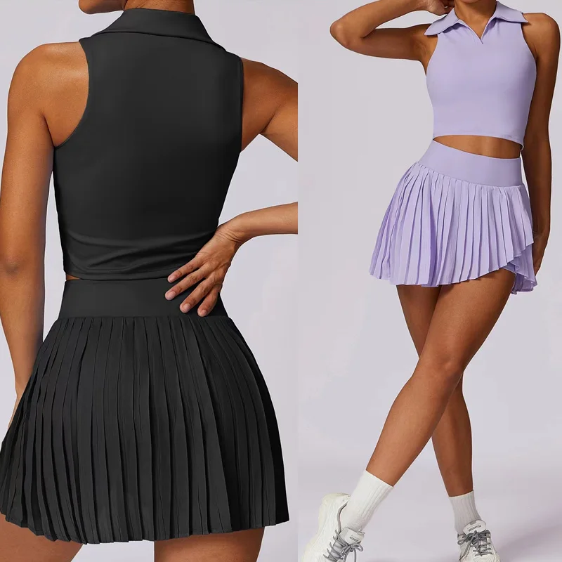 Women-Tennis-Sport-Set-2pcs-Outfit-Fitness-Yoga-Set-Breathable ...