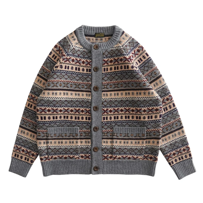 Sauce Zhan Men's Sweters Fair Isle Lambswool Sweatercoat Sheep's Wool ...