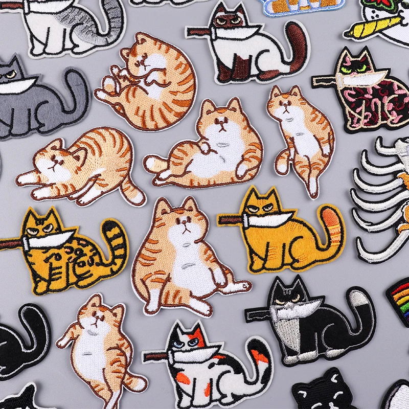 Funny Cat Patch Animal Embroidery Patch Iron On Patches DIY Cartoon Cat ...