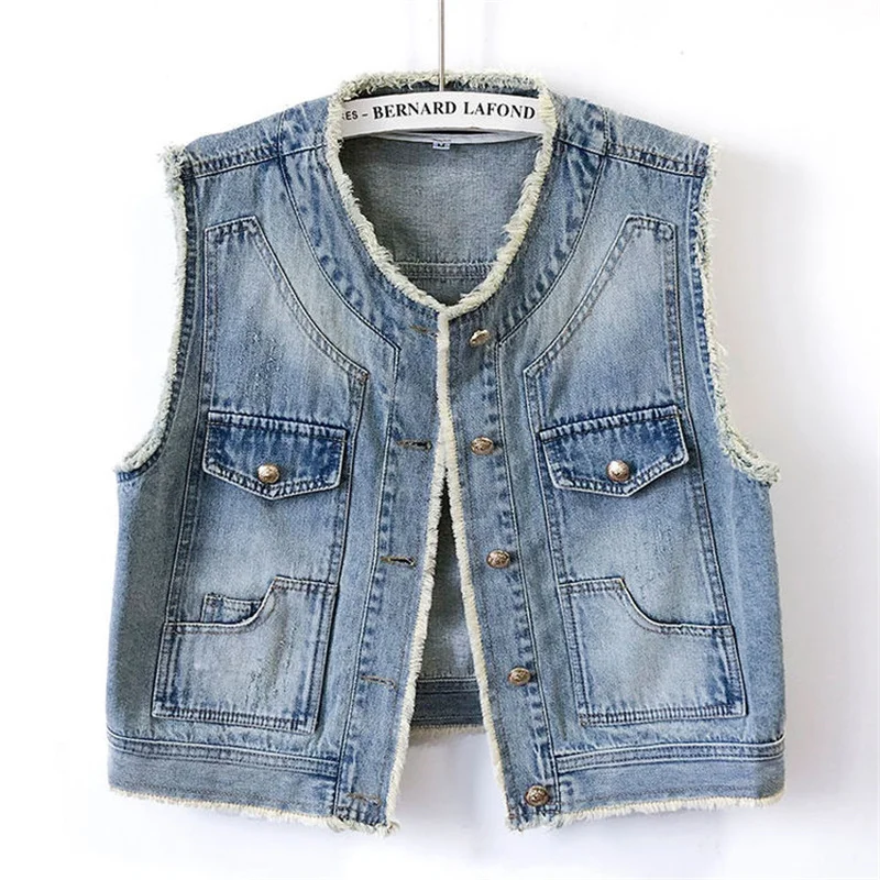 2025 New Spring Summer Vintage Denim Vest Women Short Casual Cowboy ...