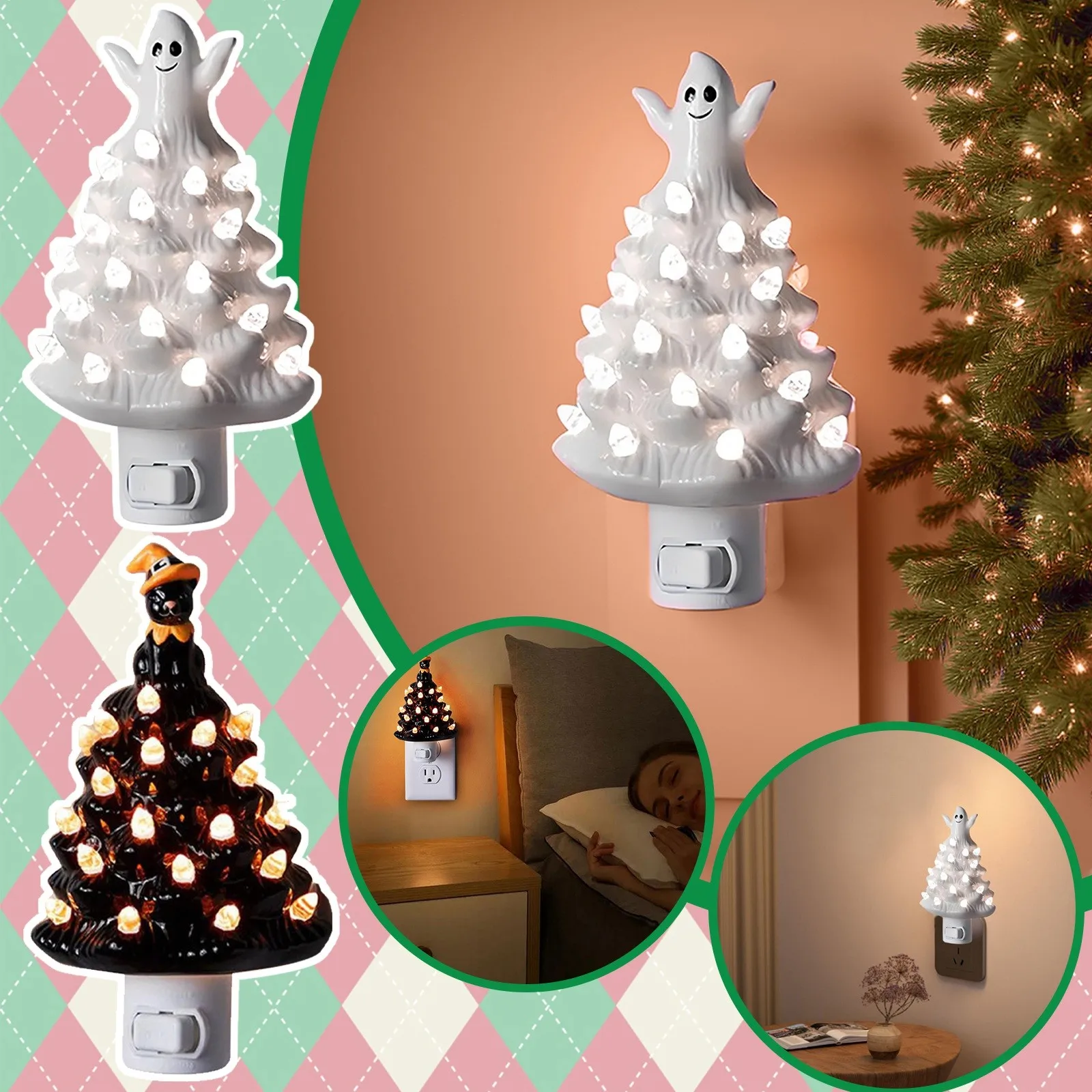 Christmas tree Mini Night Lights Colorful Flashing Lights Plug Lamp ...