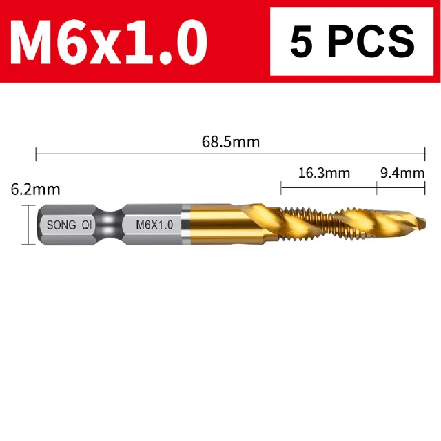 New Titanium Plated Hex Shank HSS Screw Thread Metric Tap Drill Bits ...