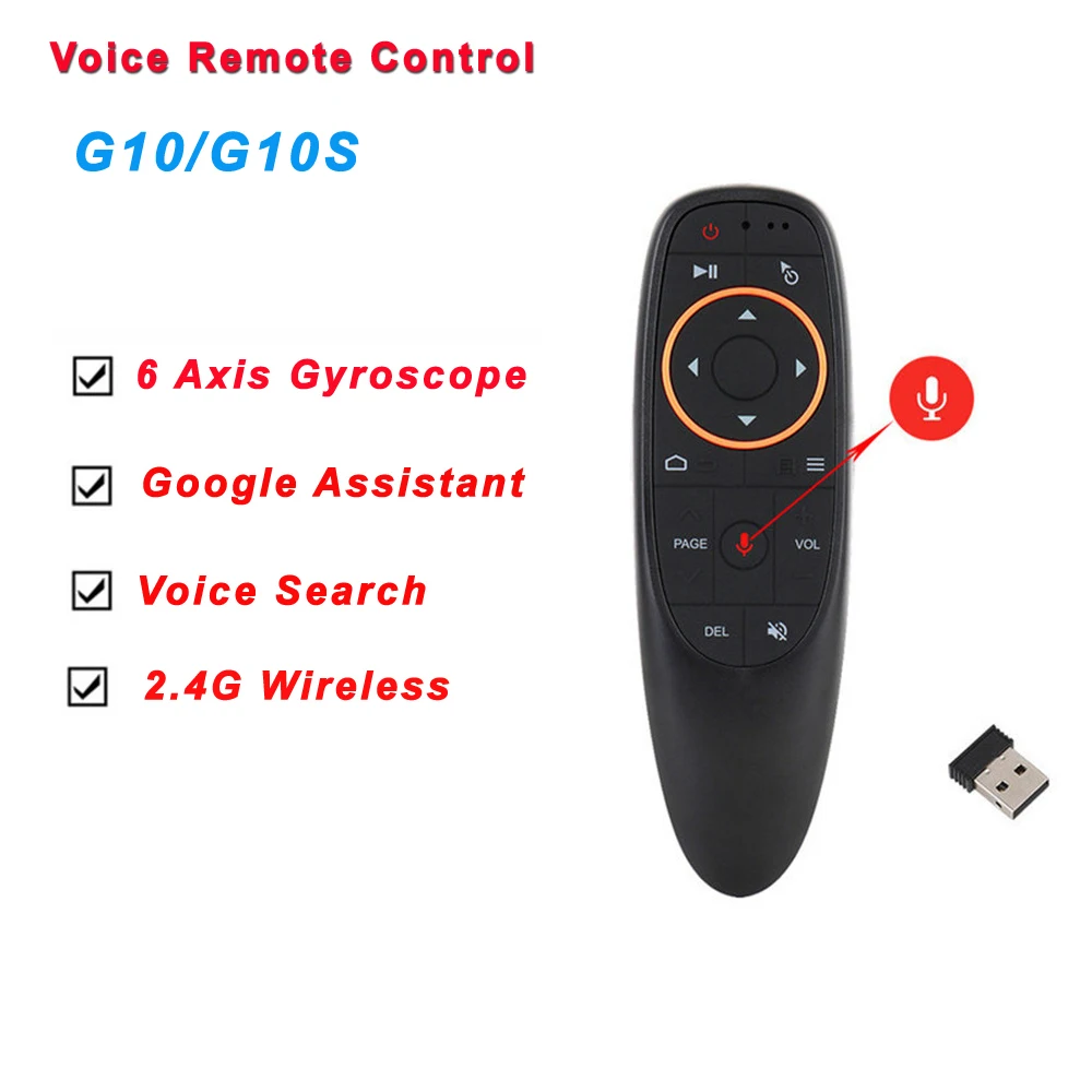 G10S Airmouse 2.4G Voice Remote Control Air Mouse 6 Axis Gyro Smart Fly ...