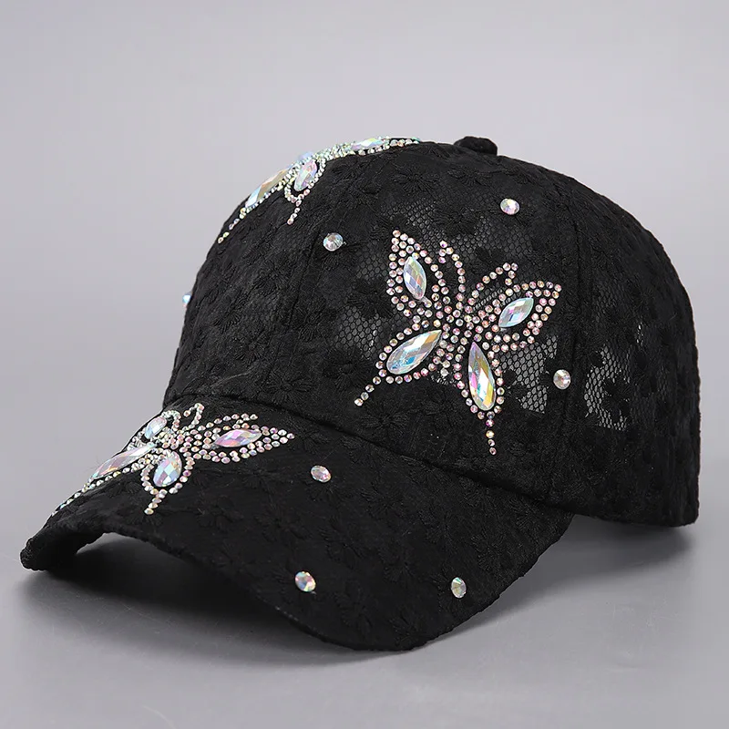 Summer-Lace-Flowers-Baseball-Caps-for-Women-Butterfly-Rhinestone ...