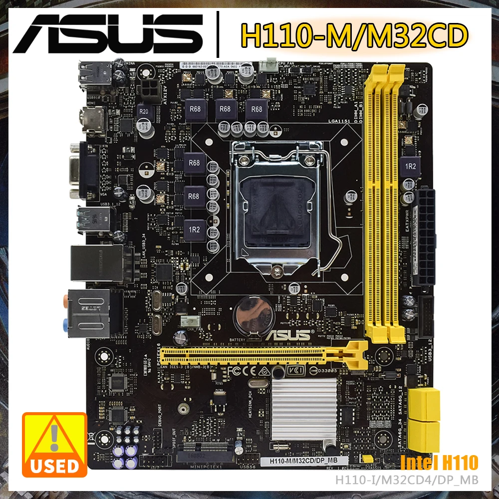 ASUS H110 M M32CD 마더보드, LGA1151 소켓, DDR3 64GB HDMI MicroATX 지원, 6 세대 ...