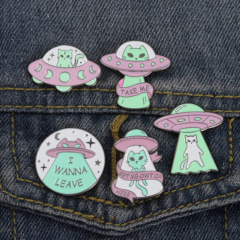 Alien Cat Enamel Pins Funny Bag Brooch Lapel Badge Cartoon Science ...