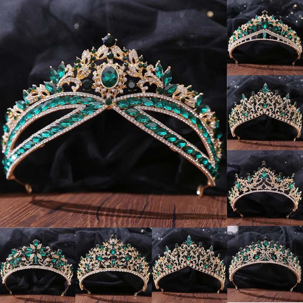Hair Crowns Brides Green | Jewelry Wedding Crown Green | Baroque Green ...