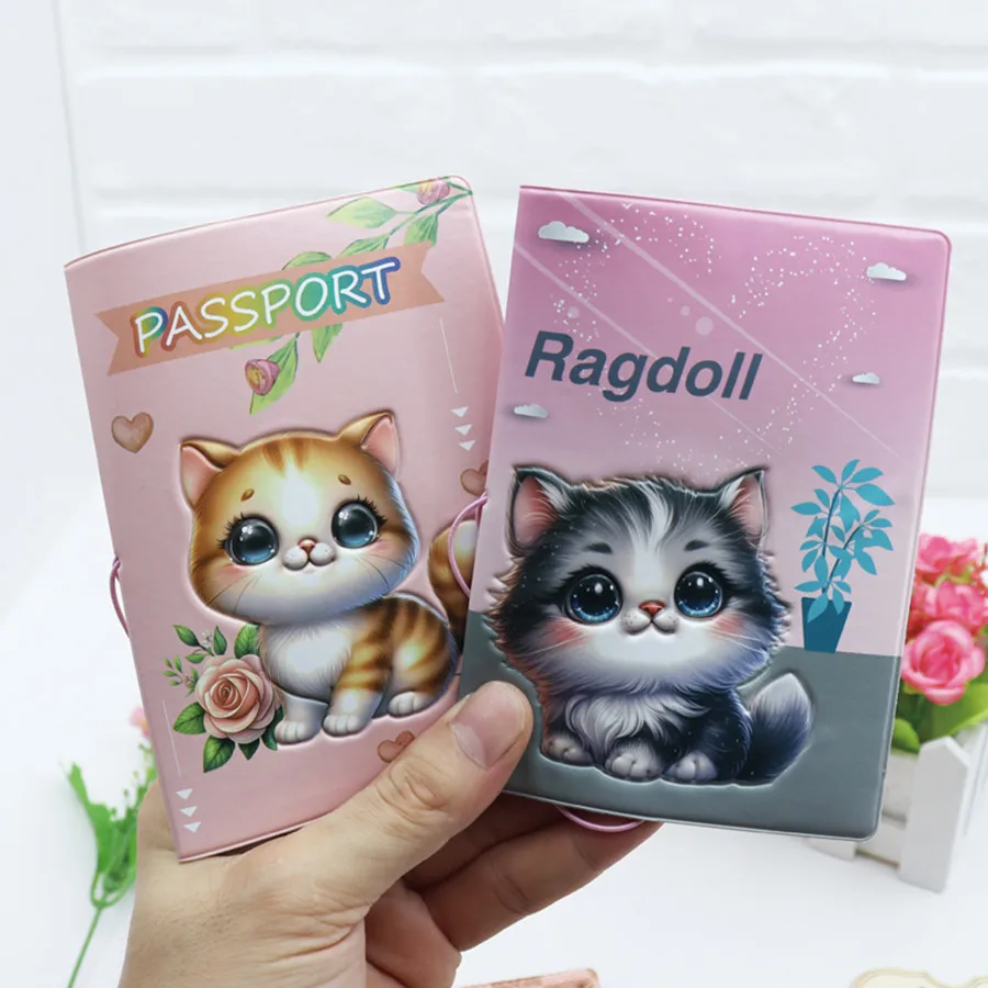 1PC Cute Cat 3D Creative Passport Cover Case Passport Wallet Card ...
