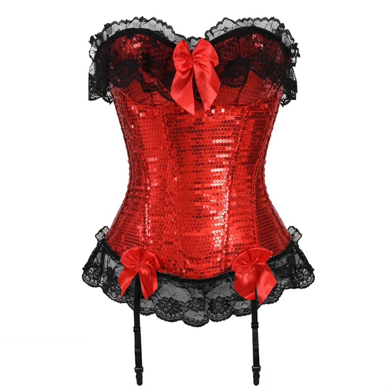 Corset-Linger-Top-Plus-Size-for-Women-Sexy-Lace-Corset-Garter-Sequin ...