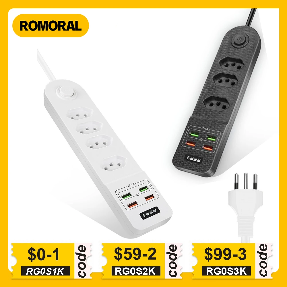 Switzerland-Brazil-Power-Strip-4-Outlets-4USB-Ports-Outlet-10A-250V ...