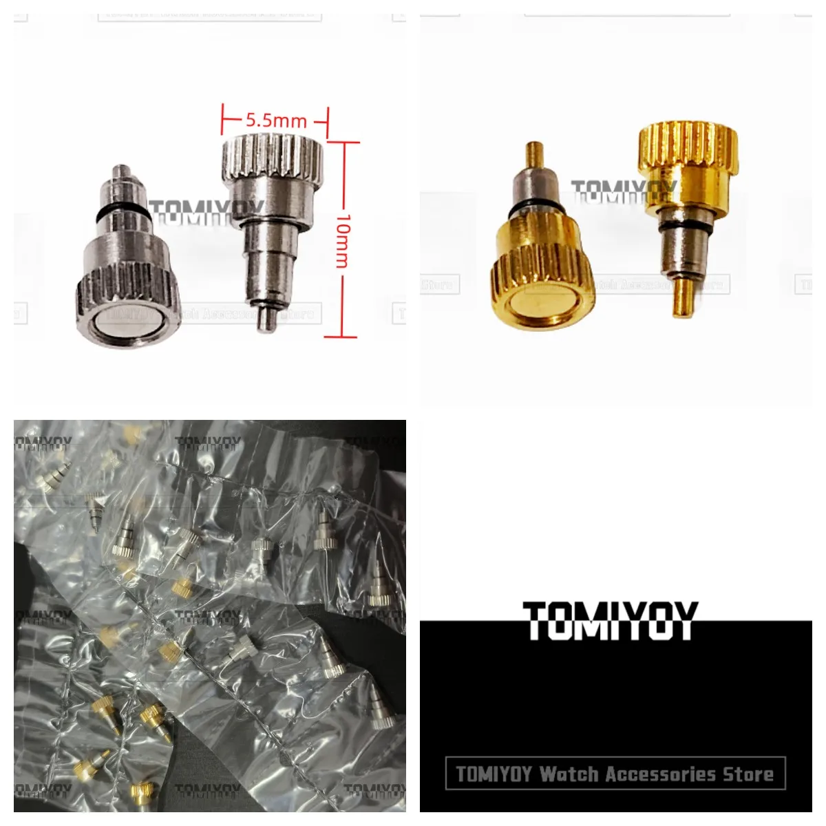 2PCS-Silver-Gold-Stainless-Steel-Watch-Crown-Screw-Pusher-Fit-For-Rolex ...