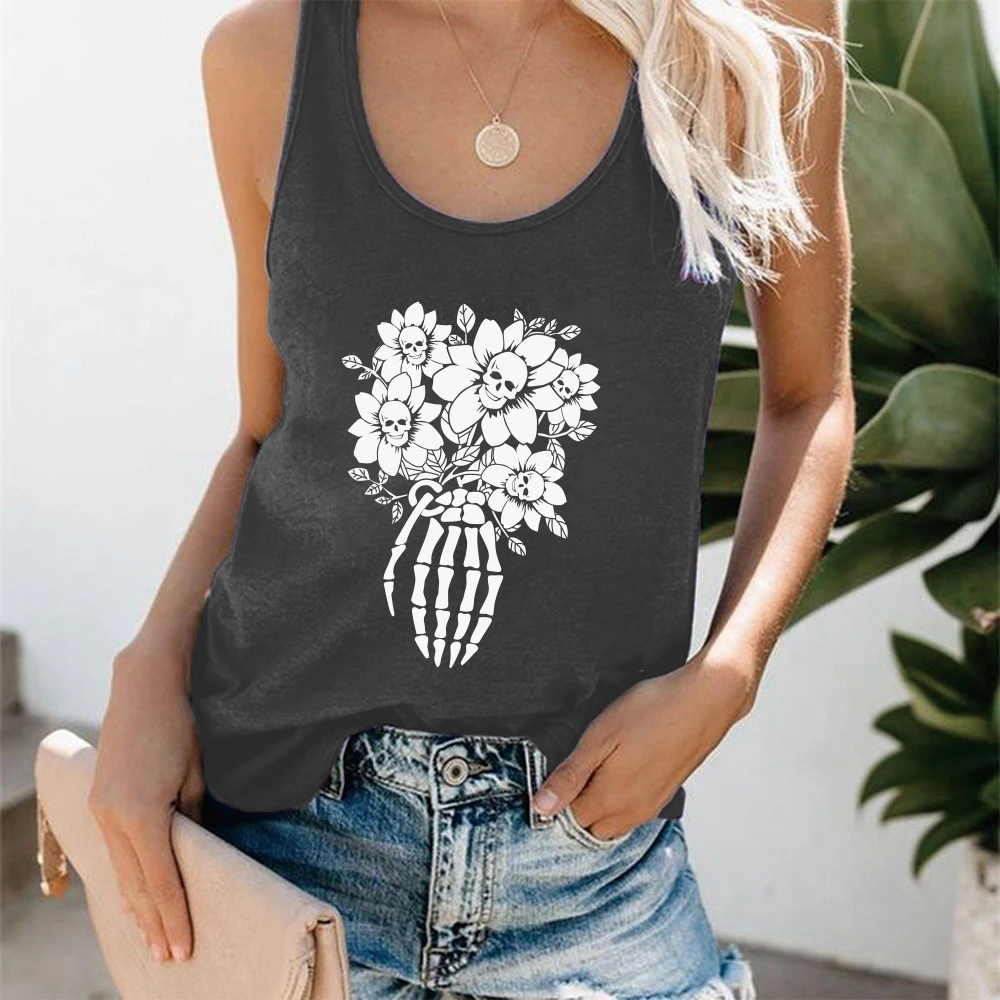 Womens Tank Tops Skulls | Womens Summer Skull Tank Top | Skull Print ...