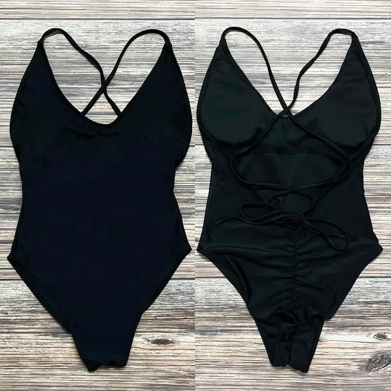 S-3XL Padded One Piece Swimsuit Women Swimwear Solid Bathing Suit ...