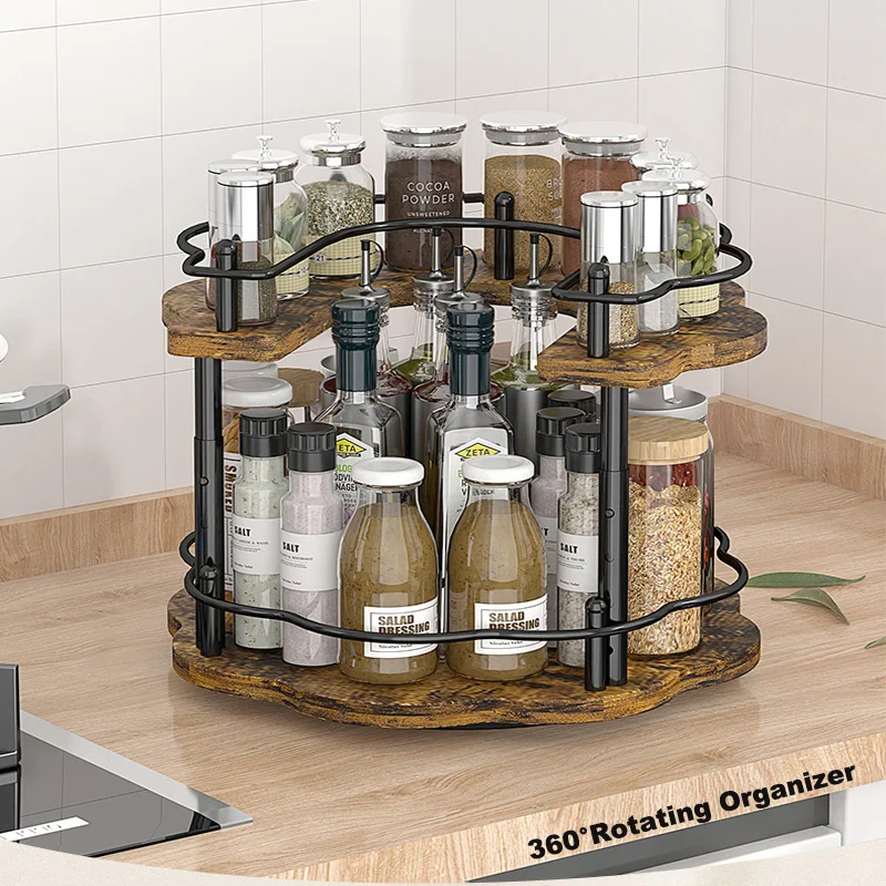 Spices Rack 360° Rotating Seasoning Holder Storage Tray Kitchen ...