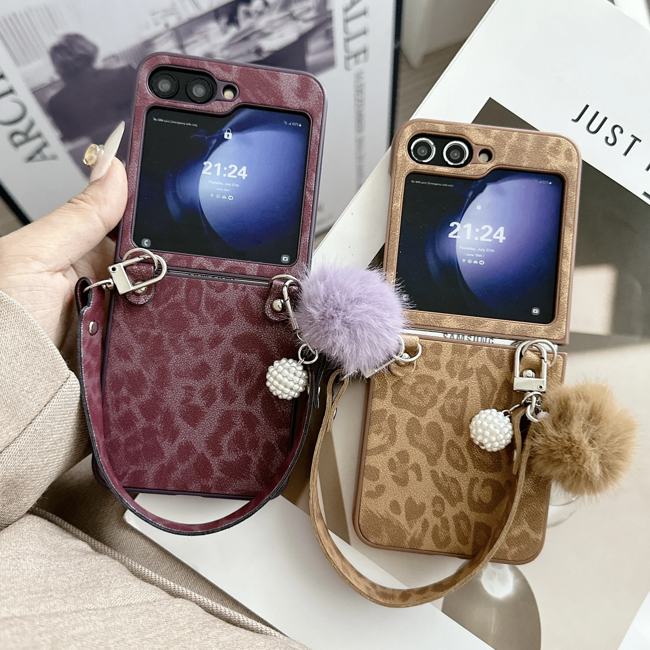 Leopard Print Silver Border Phone Case for Samsung Galaxy Z Flip 7 6 5 ...