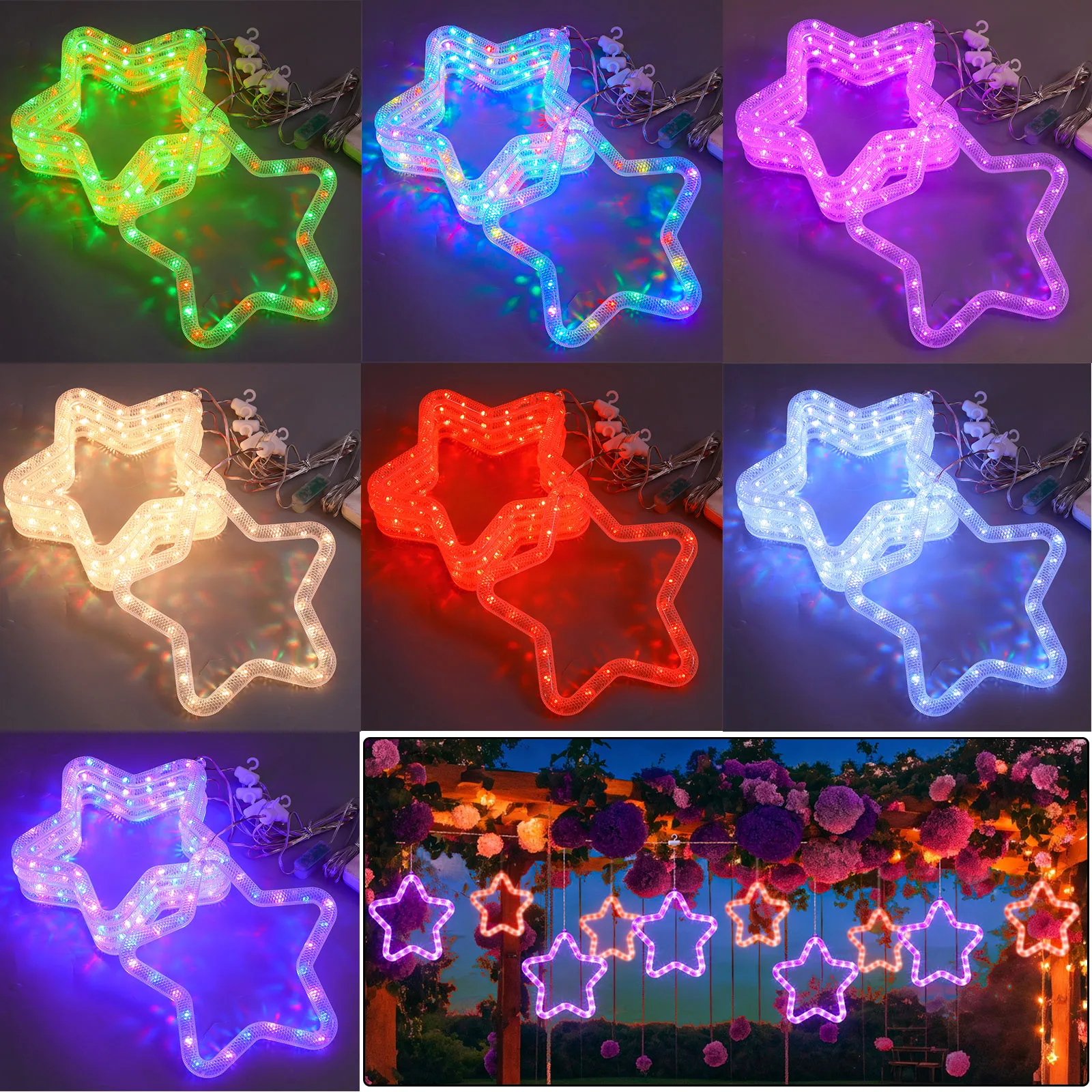 LED-Star-String-Lights-RGB-Color-Changing-Icicle-Fairy-Hanging-Lights ...