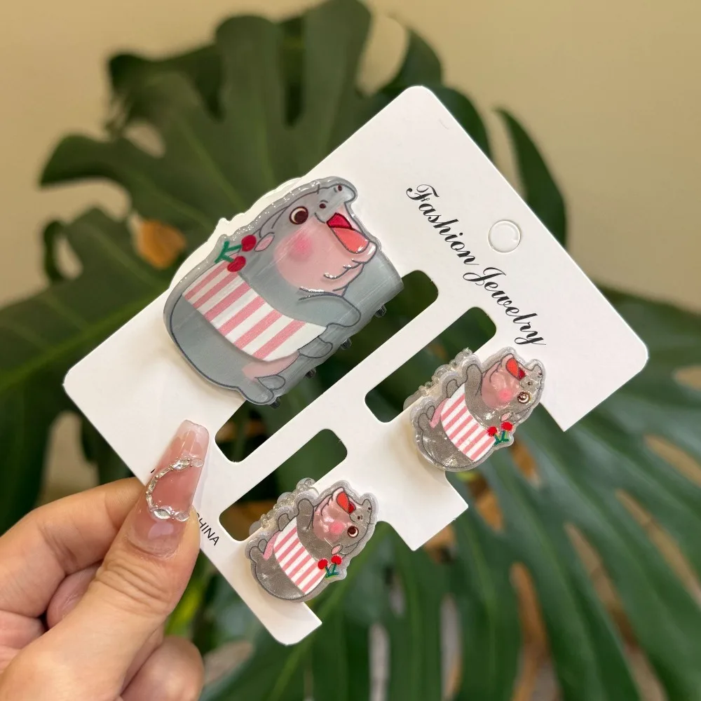Акриловые заколки-крабы Kawaii Miss Hippo для волос | AliExpress