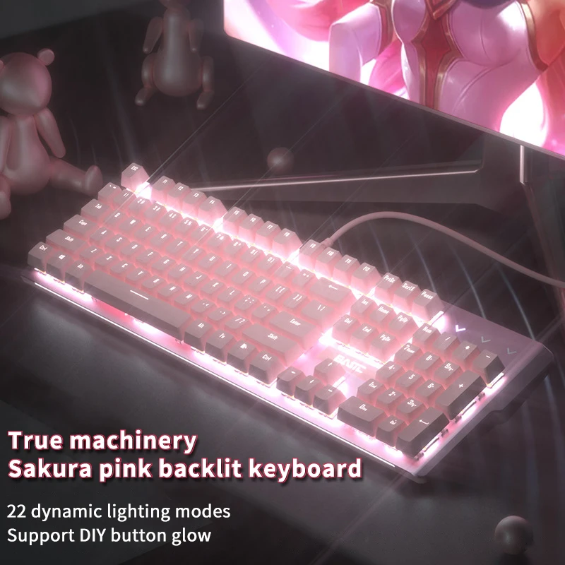 2021-New-Girly-Pink-Gaming-Mechanical-Wired-Keyboard-104-Key-white ...