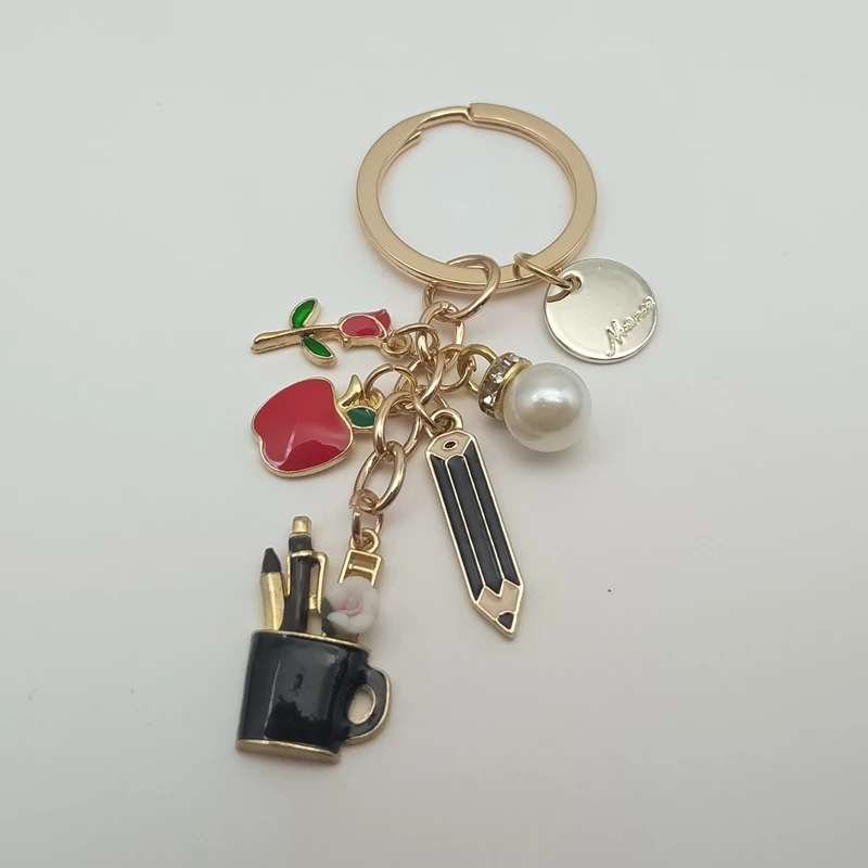 Enamel-pen-holder-apple-keychain-pearl-keychain-key-ring-student ...