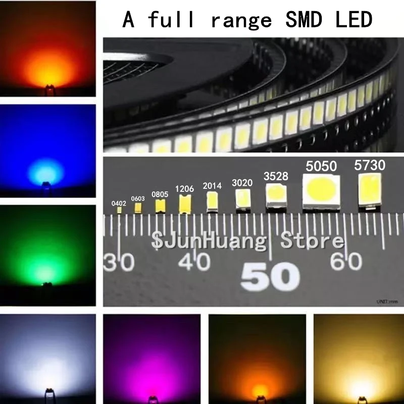 100Pcs-0402-0603-0805-1206-smd-led-Red-Orange-Yellow-Green-Blue-White ...