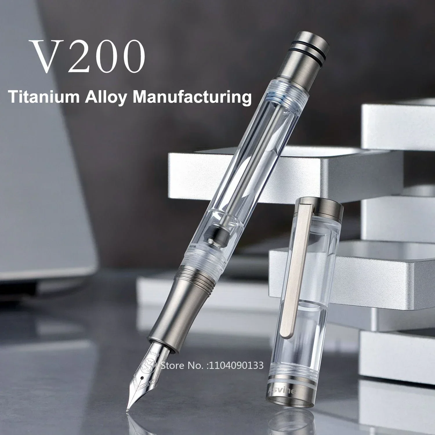 Asvine-V200-Titanium-Fountain-Pen-enchimento-a-v-cuo-Asvine-BOCK-EF-F-B ...