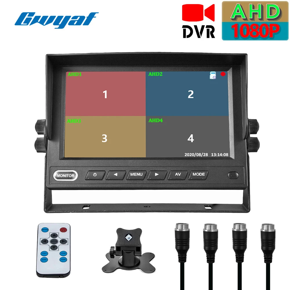 7" Ahd 1080p Quad Split Screen Monitor With Dvr Recording 4ch Video ...