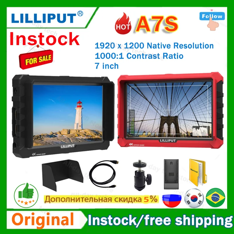 LILLIPUT A7S 7 inch 1920x1200 HD IPS Screen 500cd/m2 Camera Field ...