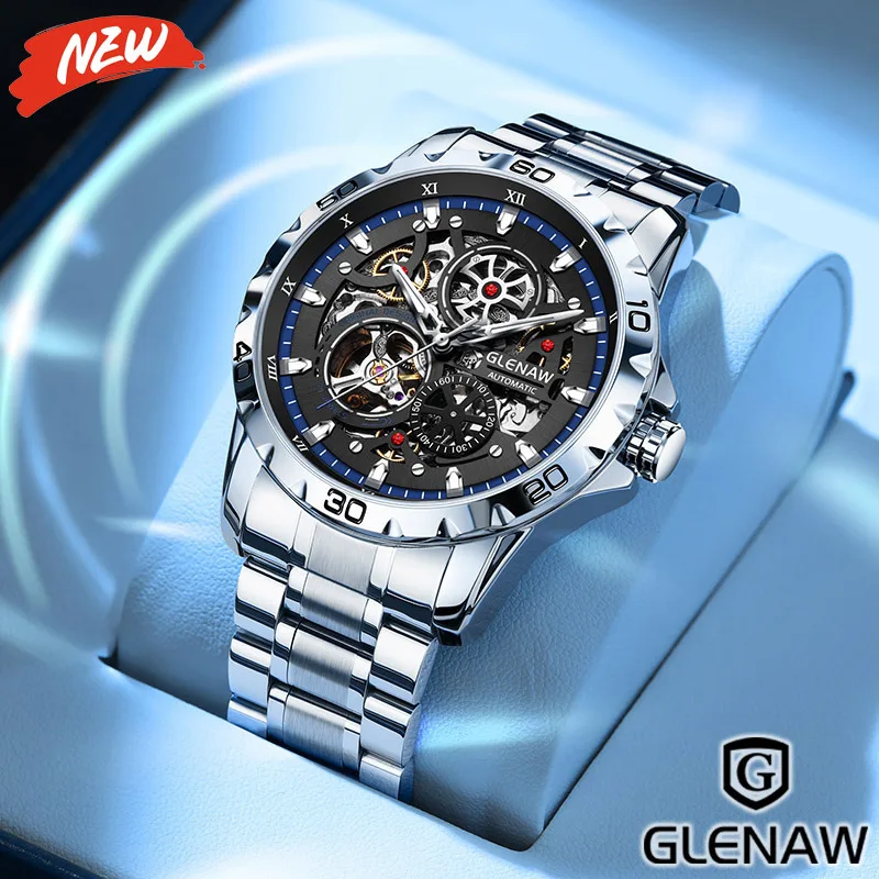 2025 GLENAW NEW Steampunk Skeleton Men Watch Luxury Automatic ...