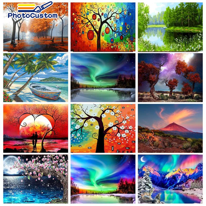 Photocustom Diy Painting By Numbers On Canvas Landscape Paint By ...