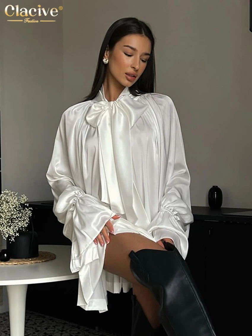 Clacive – robe décontractée en Satin noir pour femmes, ample, col à ...