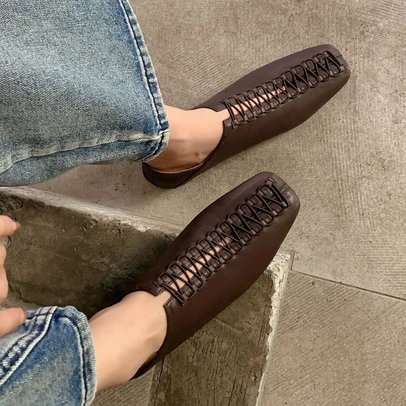 Women-Shoes-Square-Toe-Sheepskin-Flats-For-Woman-Cozy-Loafers-On-Flat ...