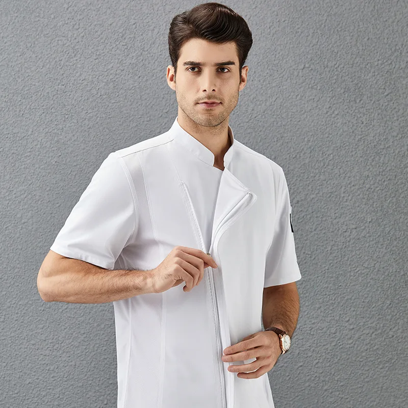 Short-Sleeve-Chef-Jacket-for-Men-Zipper-Kitchen-Cook-Shirts-Restaurant ...