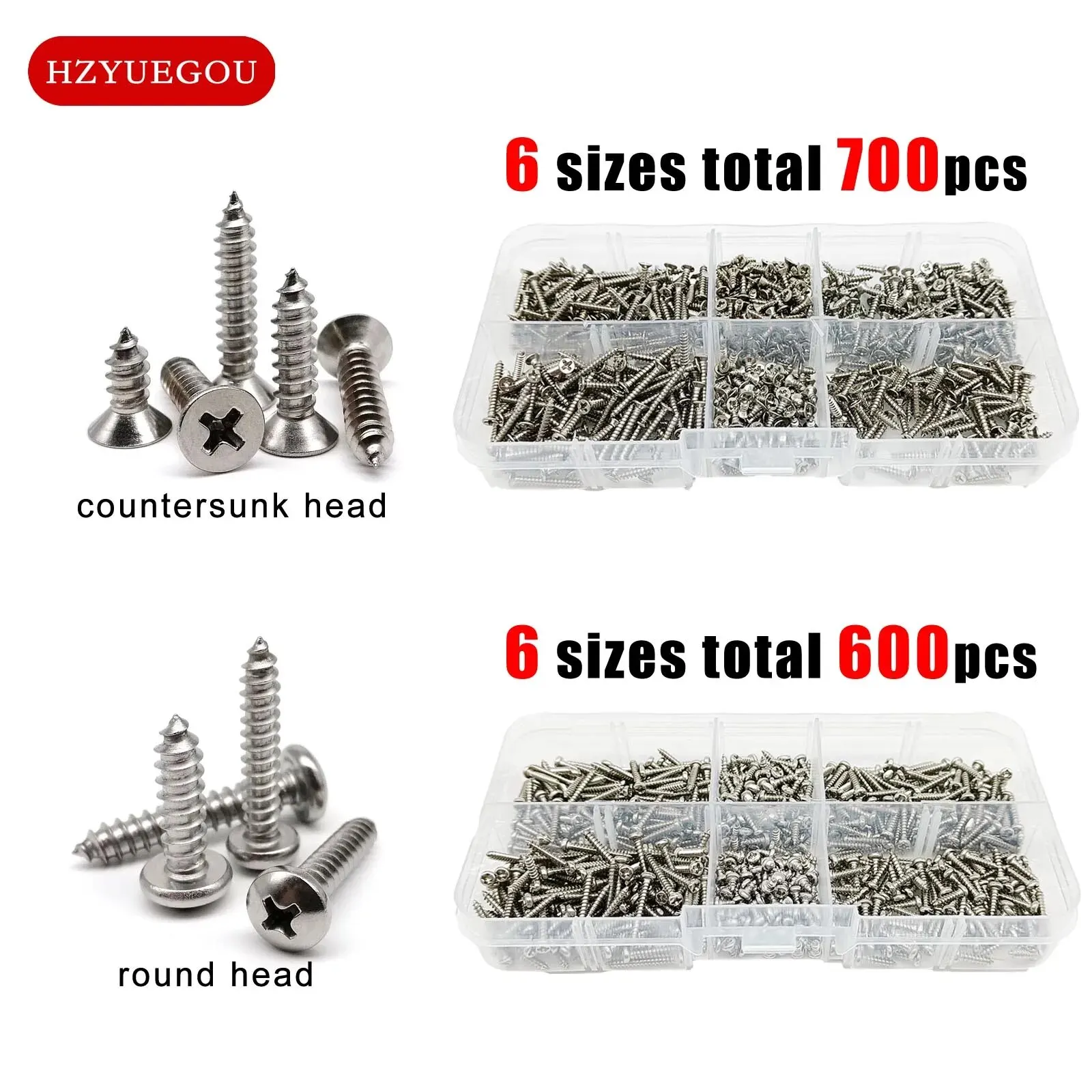 600-700pcs-Phillips-Flat-Countersunk-Round-Pan-Head-Self-Tapping-Wood ...