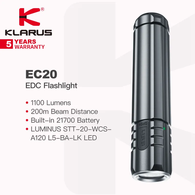 Klarus-EC20-Portable-EDC-Flashlight-Built-in-Rechargeable-21700-Battery ...