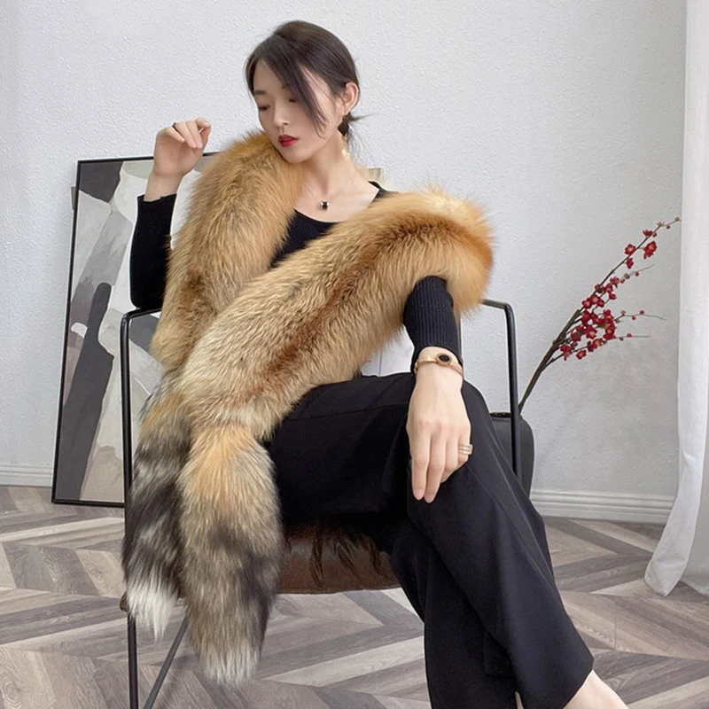 Ladies Winter Thick Warm Real Fox Fur Full Skin Scarf Extra Longer ...