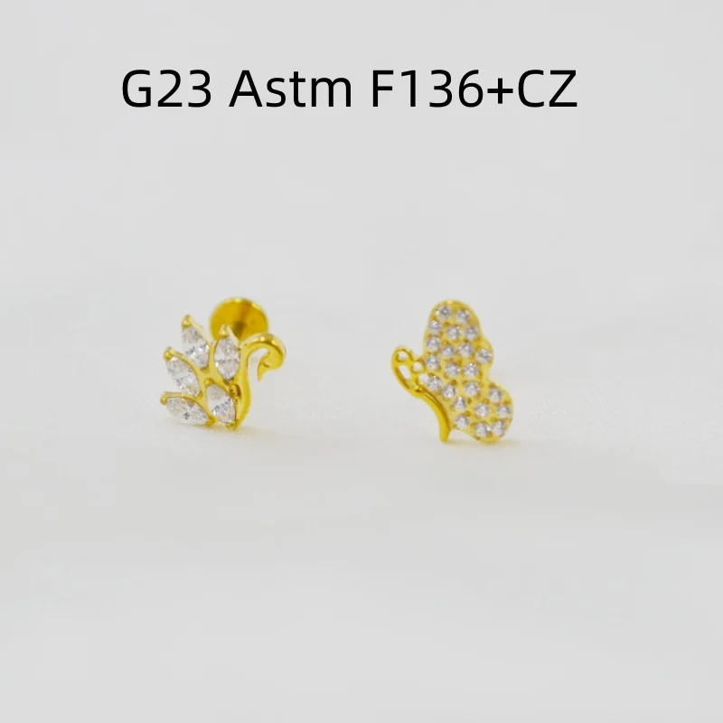 10pcs-Body-Jewelry-16G-CZ-G23-Titanium-Swan-Butterfly-Lip-Labret-Bar ...