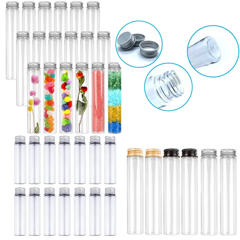 50-65-110ml-Clear-Plastic-Test-Tubes-Bottles-With-Screw-Aluminum-Caps ...