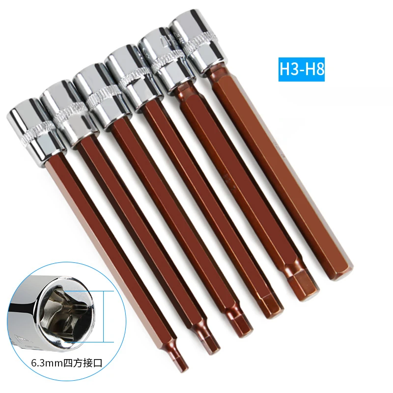 6pcs/lot 100mm length 1/4 Inch Drive Hex Socket Bit Set 3mm 4mm 5mm 6mm 7mm 8mm Screwdriver Bits ...