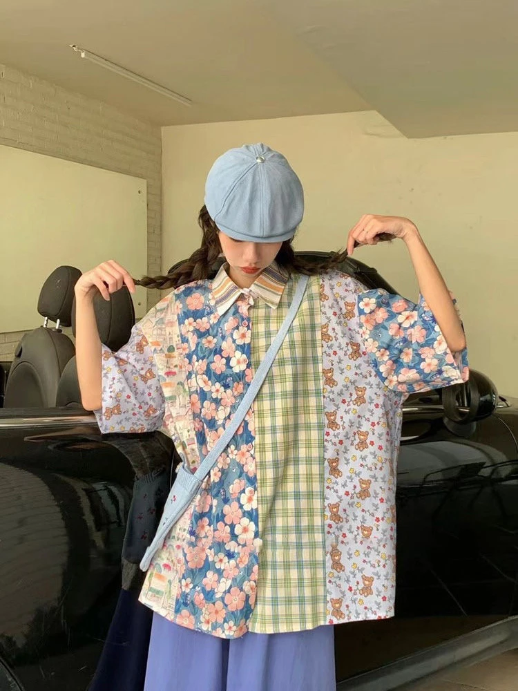 ADAgirl-Harajuku-Graphic-Patchwork-Print-Women-s-Shirt-Vintage-Short ...