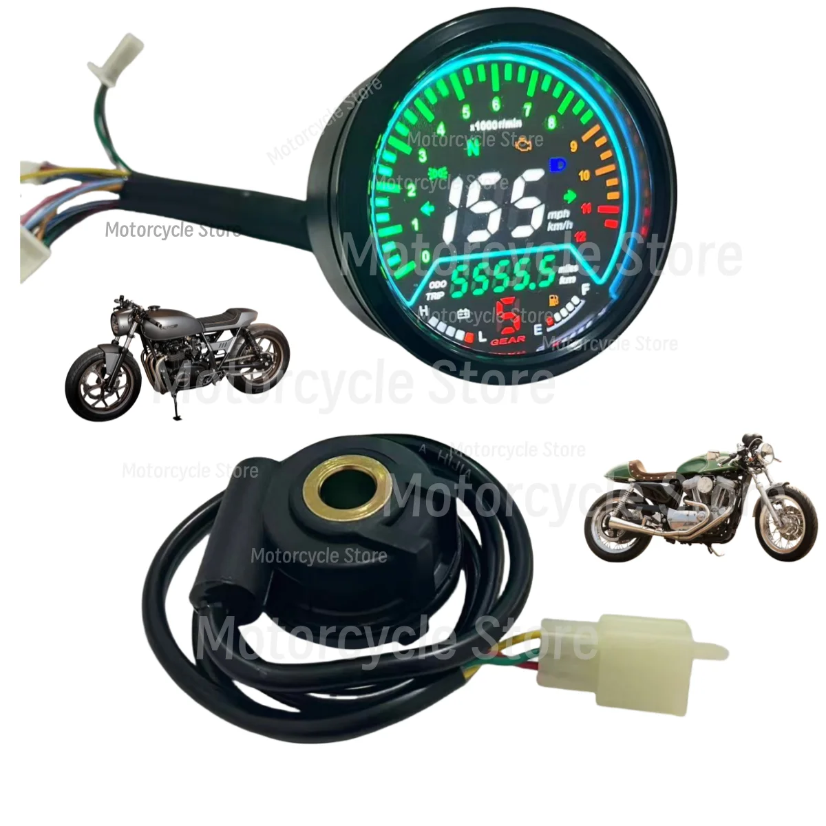 Motorcycle RPM Speed Speedometer Moto Digital Instrument Panel Voltage ...