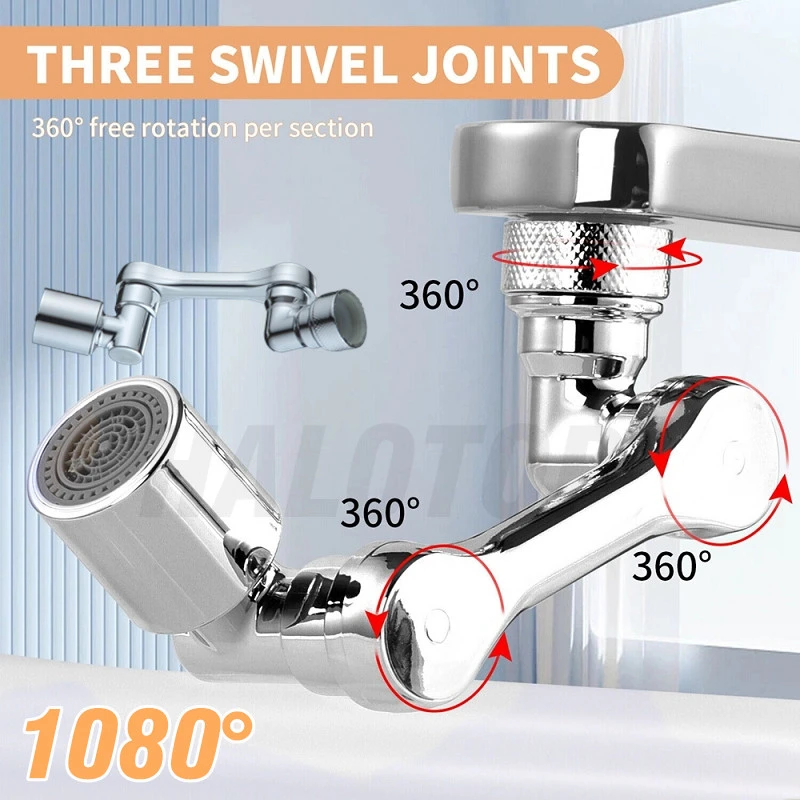 1080° Big Angle Rotation Robotic Arm Extender Faucet Aerator Plastic ...