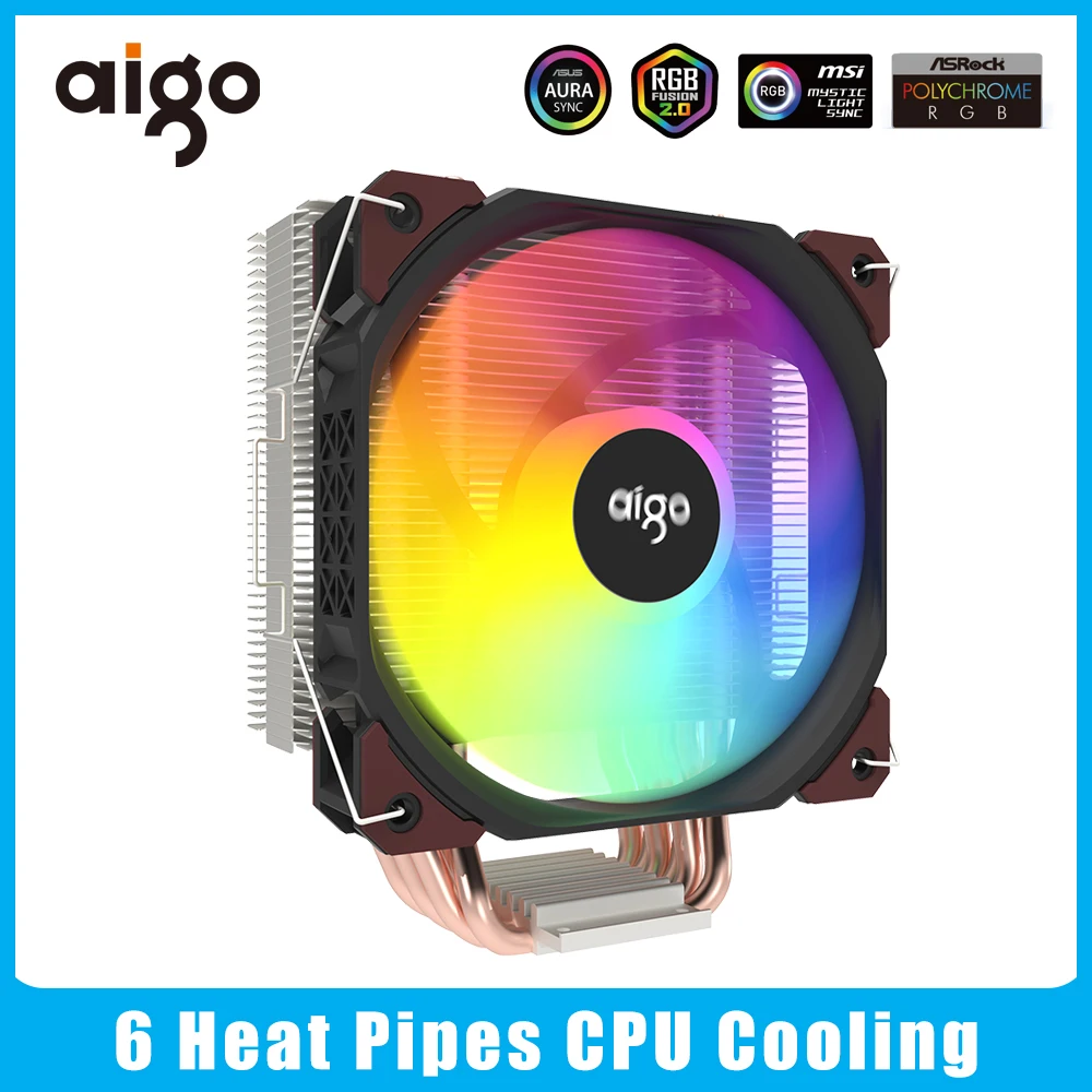 Aigo-CPU-Air-Cooler-4Pin-PWM-Radiador-de-6-Heat-Pipes-Ventilador-ARGB ...