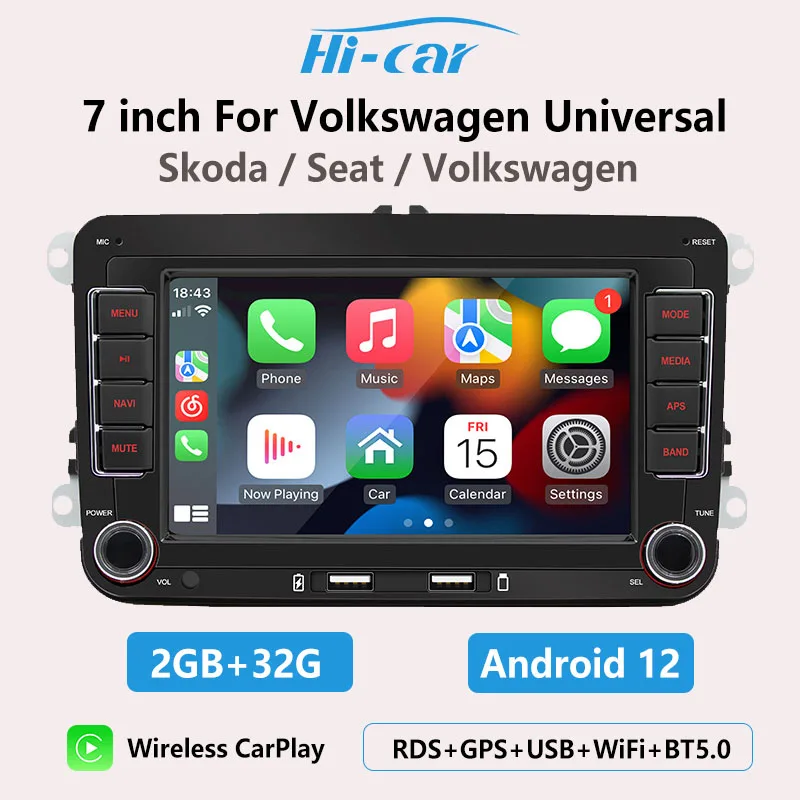 2-Din-Car-Radio-Wireless-CarPlay-For-VW-Volkswagen-Polo-Tiguan-Golf ...