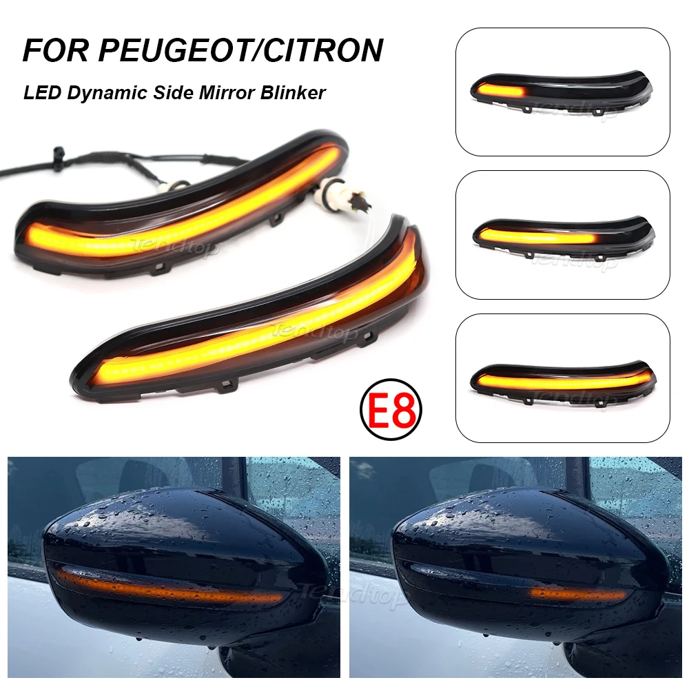 Dinâmica LED Turn Signal Luz Espelho Retrovisor Para Para Peugeot 208 ...