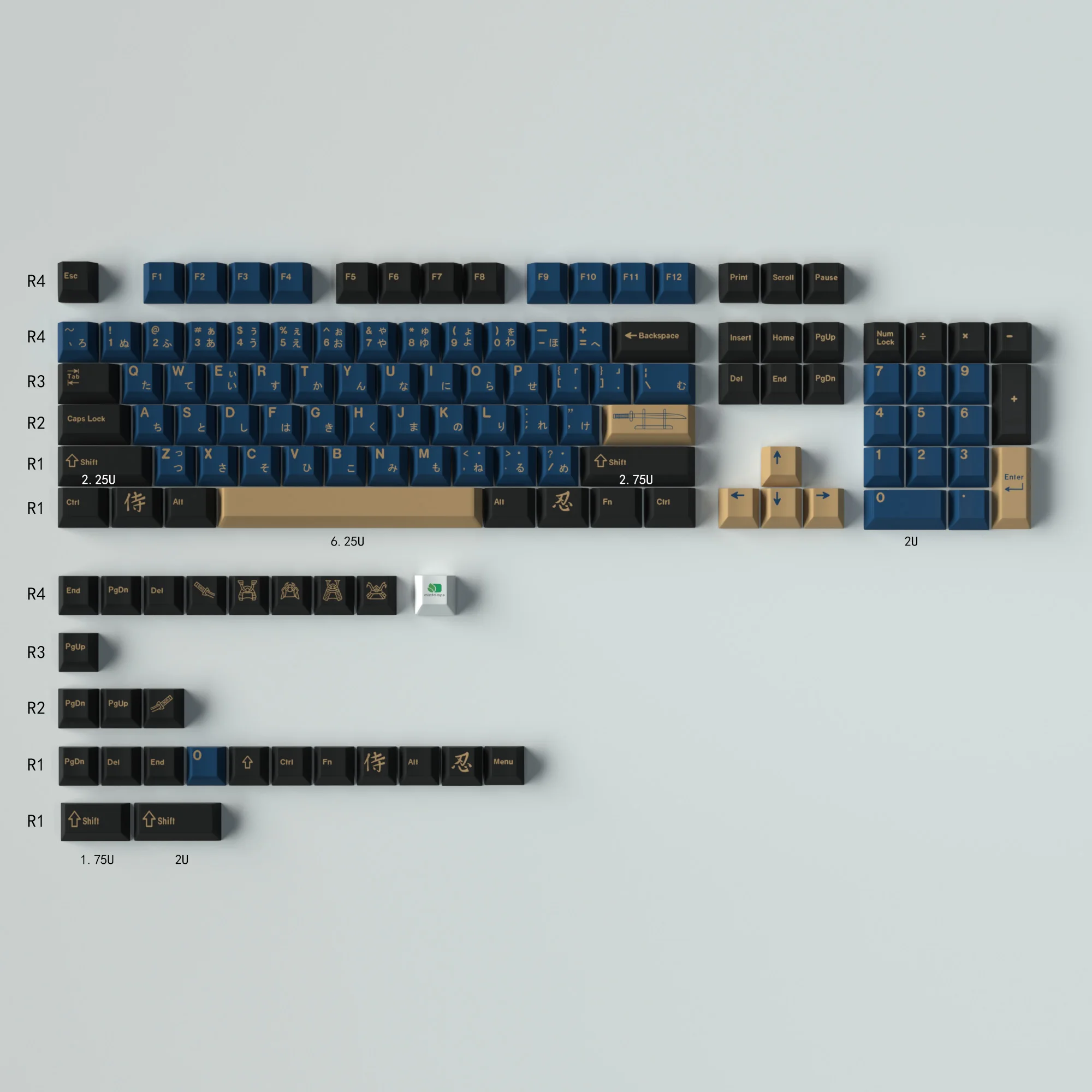 BLUE-RED-Samurai-Large-Set-Cherry-Profile-DYE-SUB-PBT-Keycap-Japanese ...