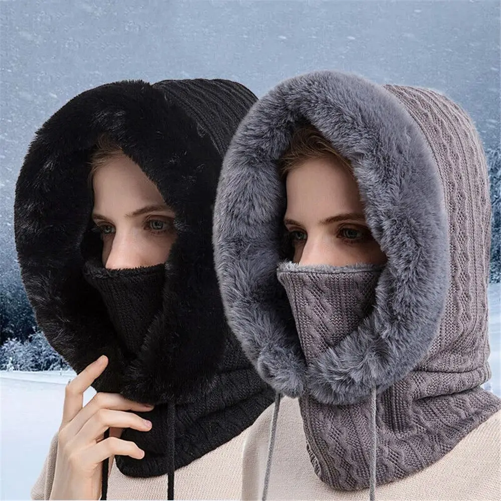 1Pc-Winter-Frauen-Gestrickte-Pelz-Kappe-Maske-Set-Mit-Kapuze-Warme ...