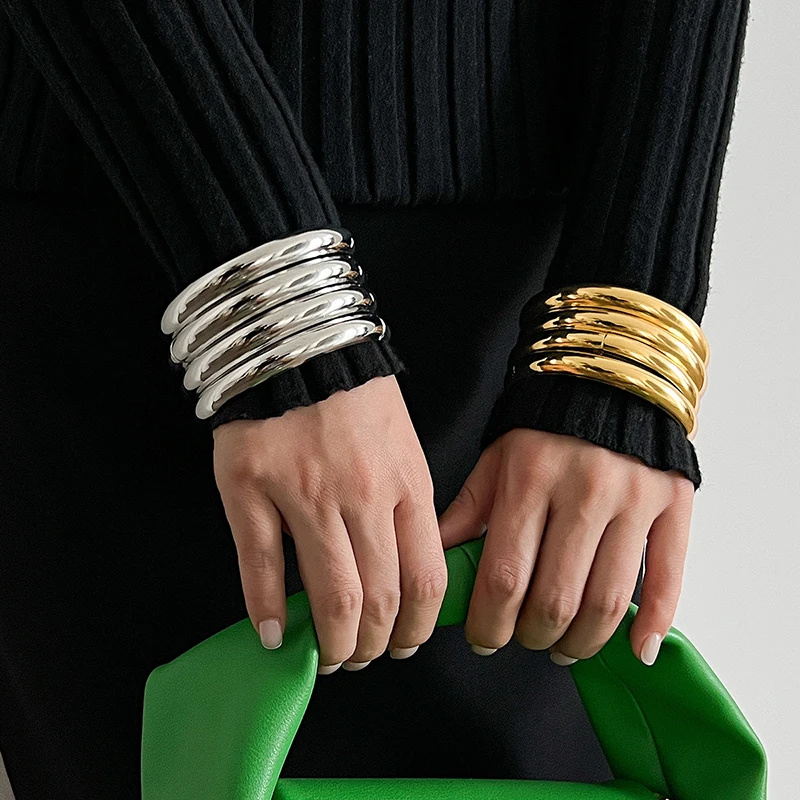 4 pcs sets Bangles for Women Gold Silver Color Open Cuff Thick ...
