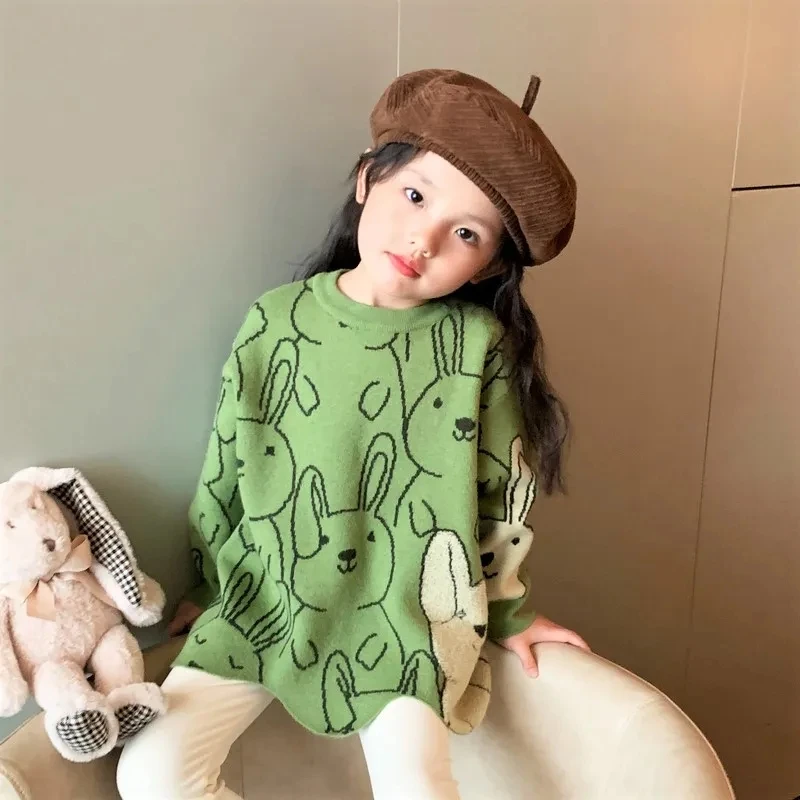 Kids Cute Rabbit Knit Sweaters for Girls Irregular O Neck Christmas ...